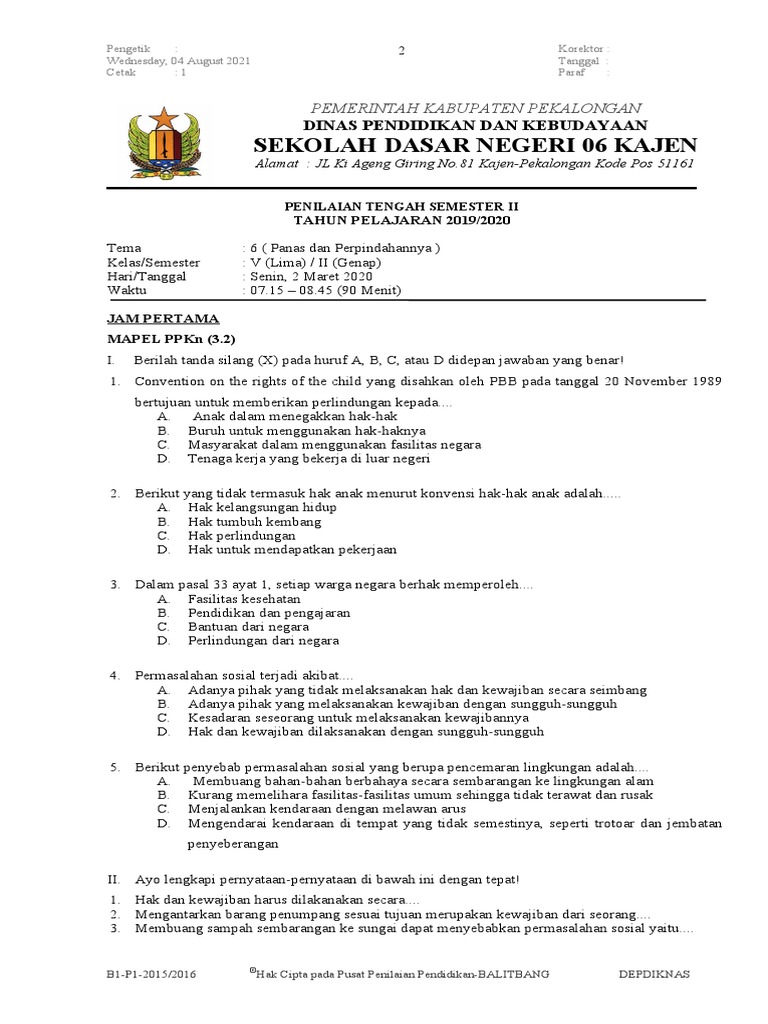 Soal+Tema 6 - Kelas - V | PDF | Seni