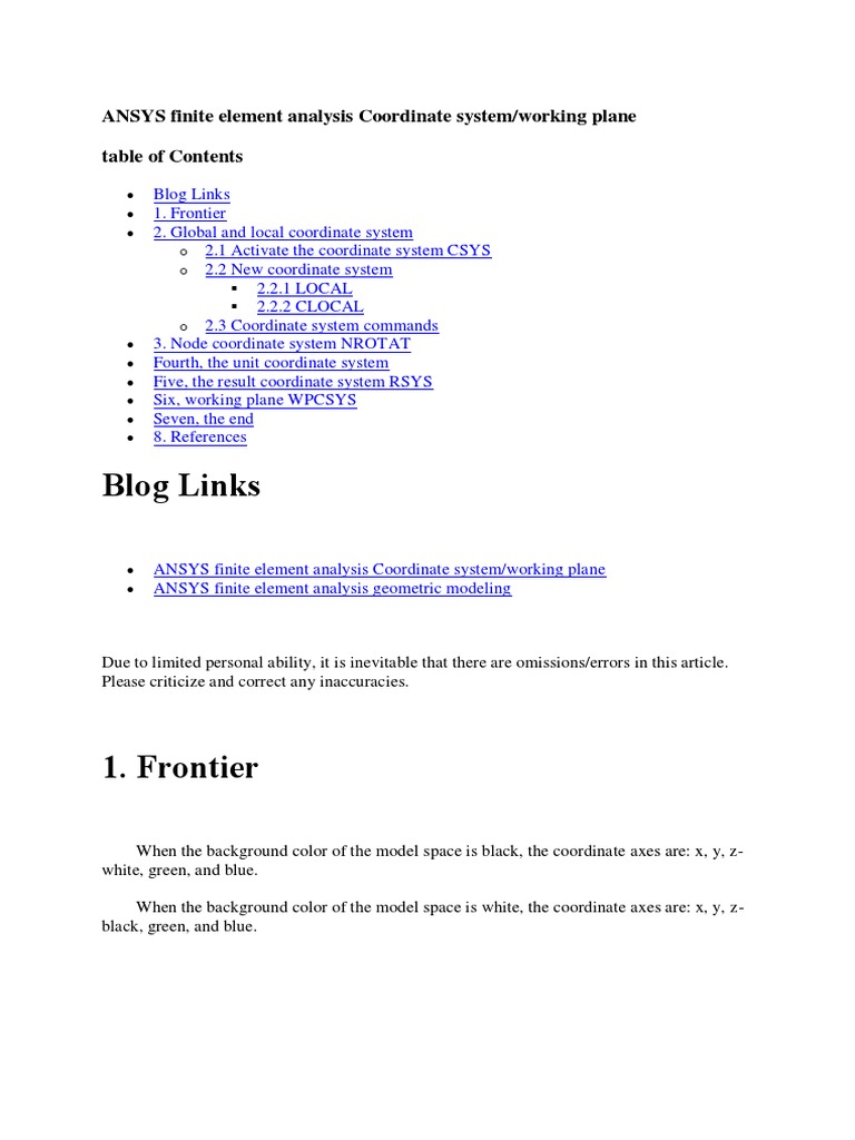 ANSYS Coordinate System Overview | PDF | Cartesian Coordinate System ...