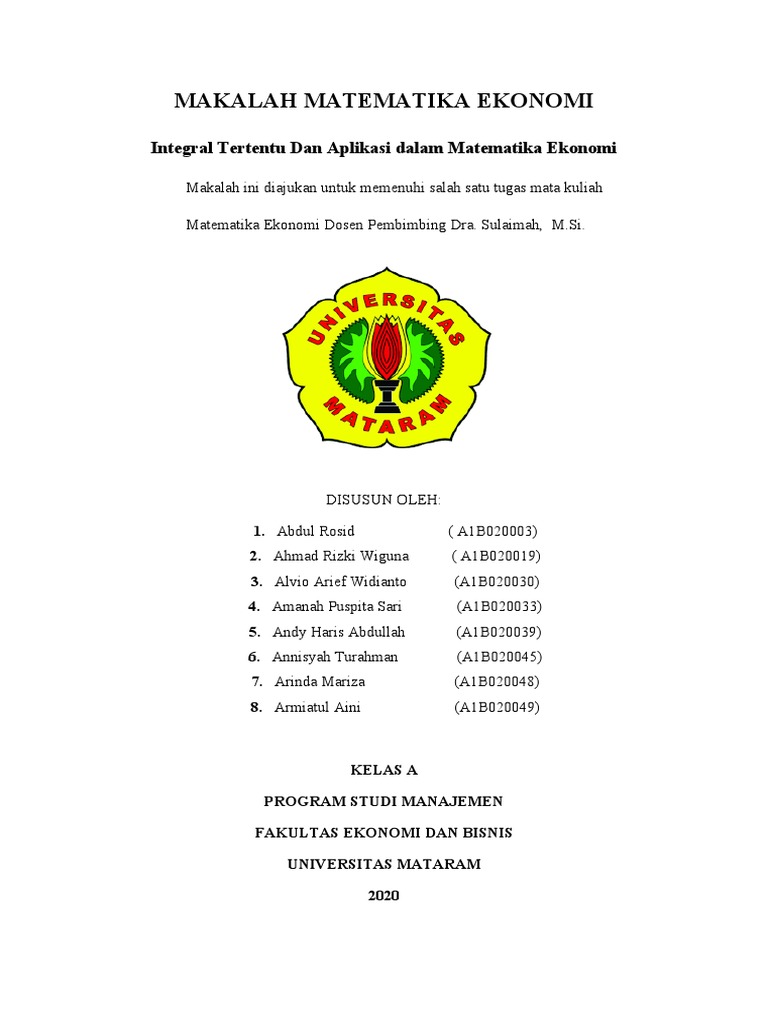 Penerapan Integral Tertentu dalam Ekonomi | PDF