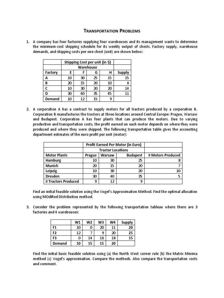 Transportation Problem Exercises | PDF | Prices | Mathematical Optimization