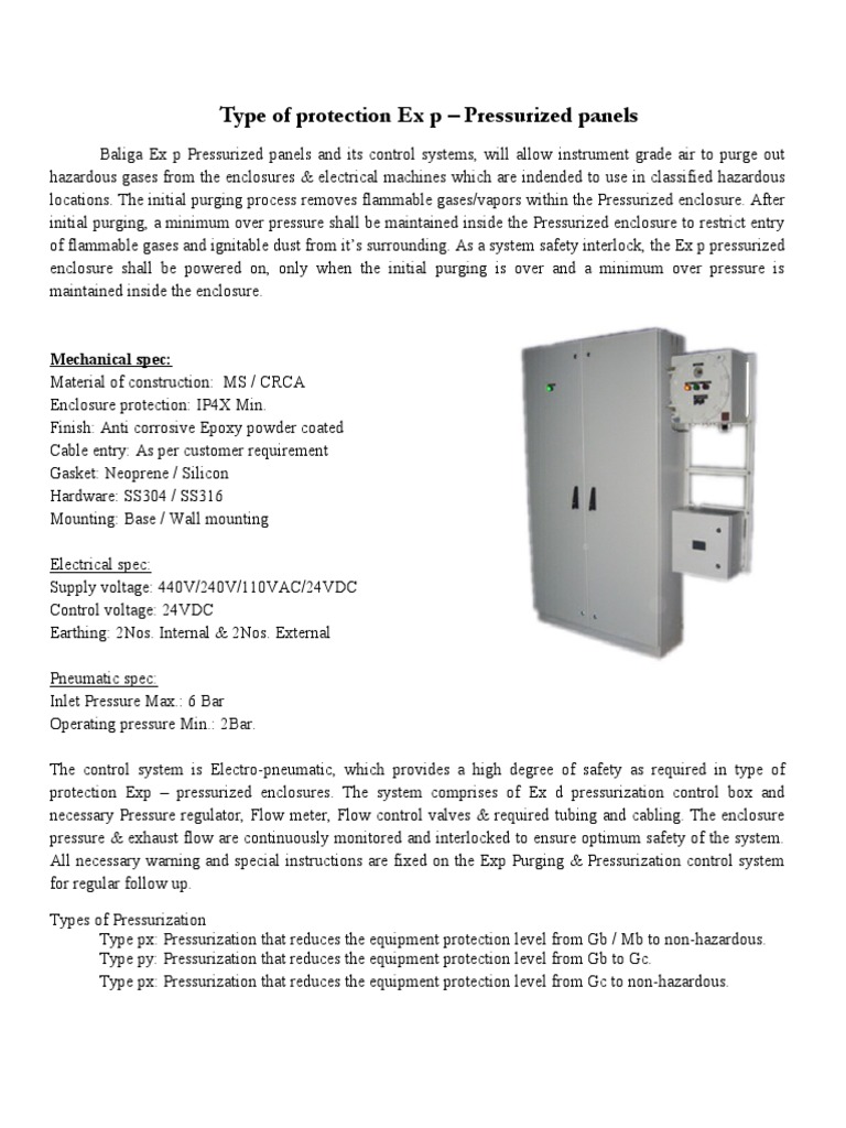 Type of Protection Ex P - Pressurized Panels: Mechanical Spec | PDF ...