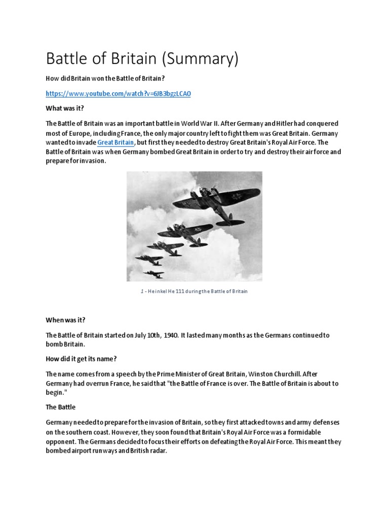 Battle of Britain: Key Facts & Victory | PDF | Battle Of Britain | The ...