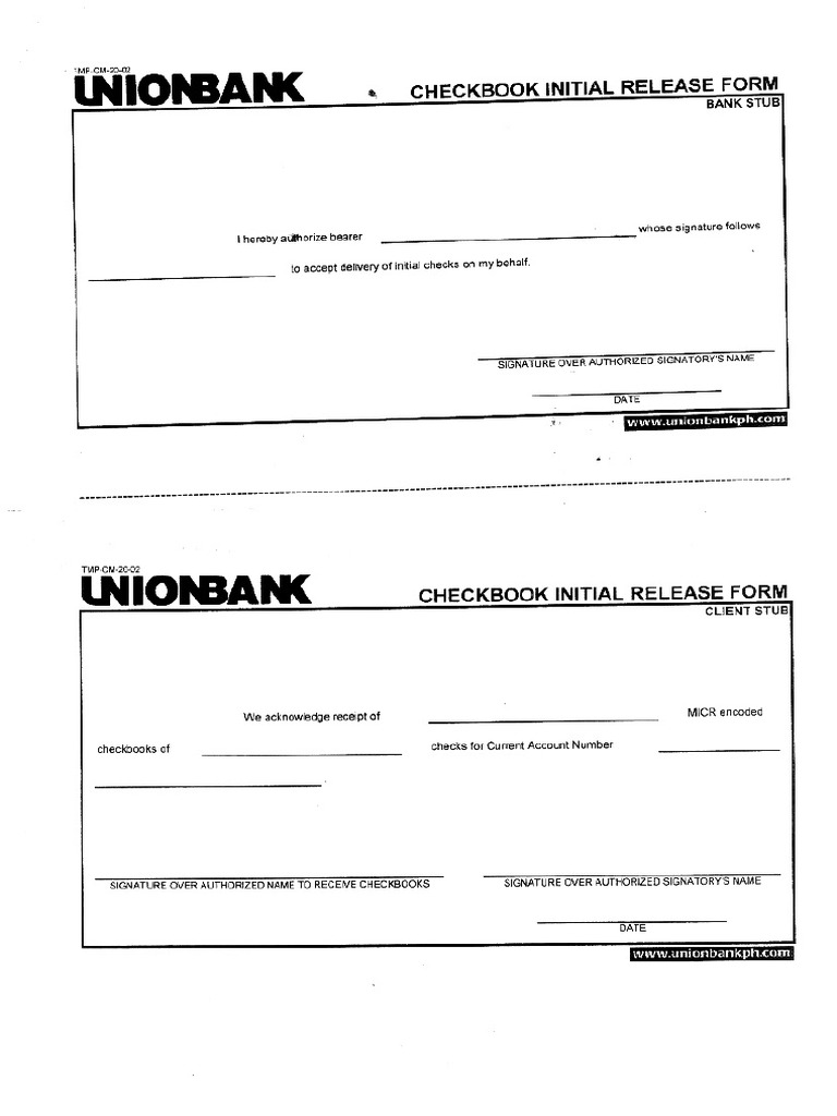 Checkbook Initial Release Form | PDF