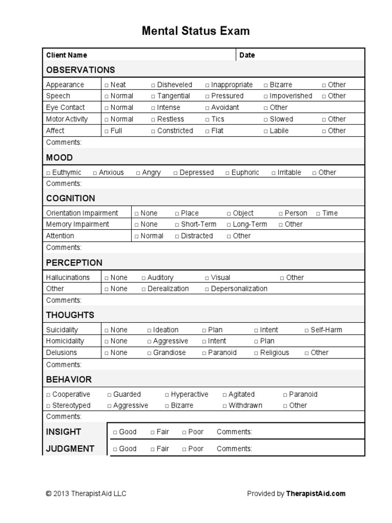 Mental Status Exam Template 06 | PDF