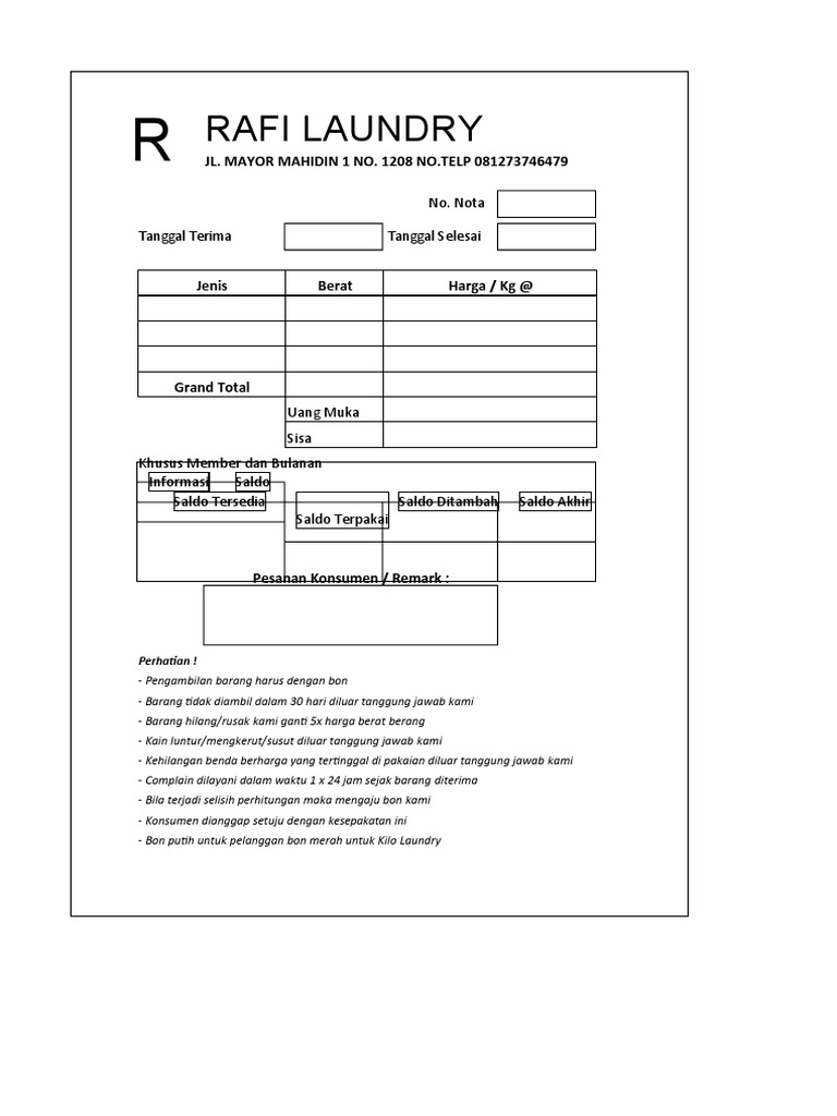 Contoh Nota Laundry | PDF | Hukum