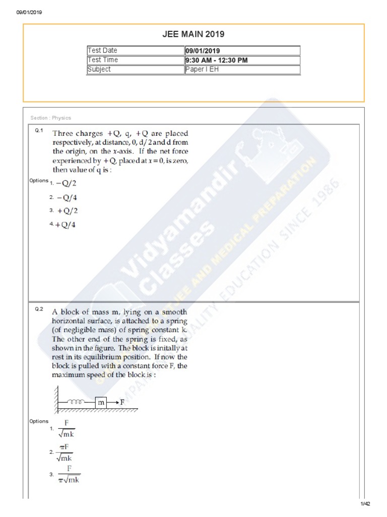 JEE Main 2019 Question Paper 1 Jan 9 Morning | PDF | Qualifications ...