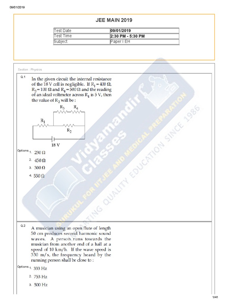 JEE Main 2019 Question Paper 1 Jan 9 Slot 2 | PDF | Qualifications ...