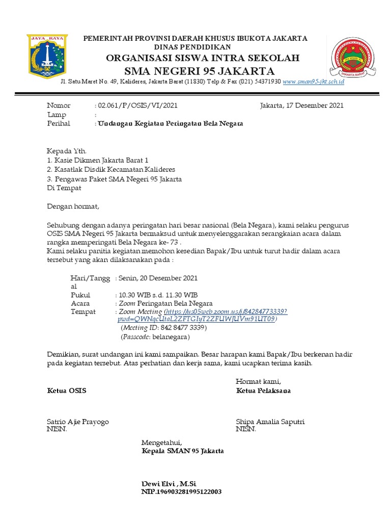 Undangan Peringatan Bela Negara SMA 95 | PDF