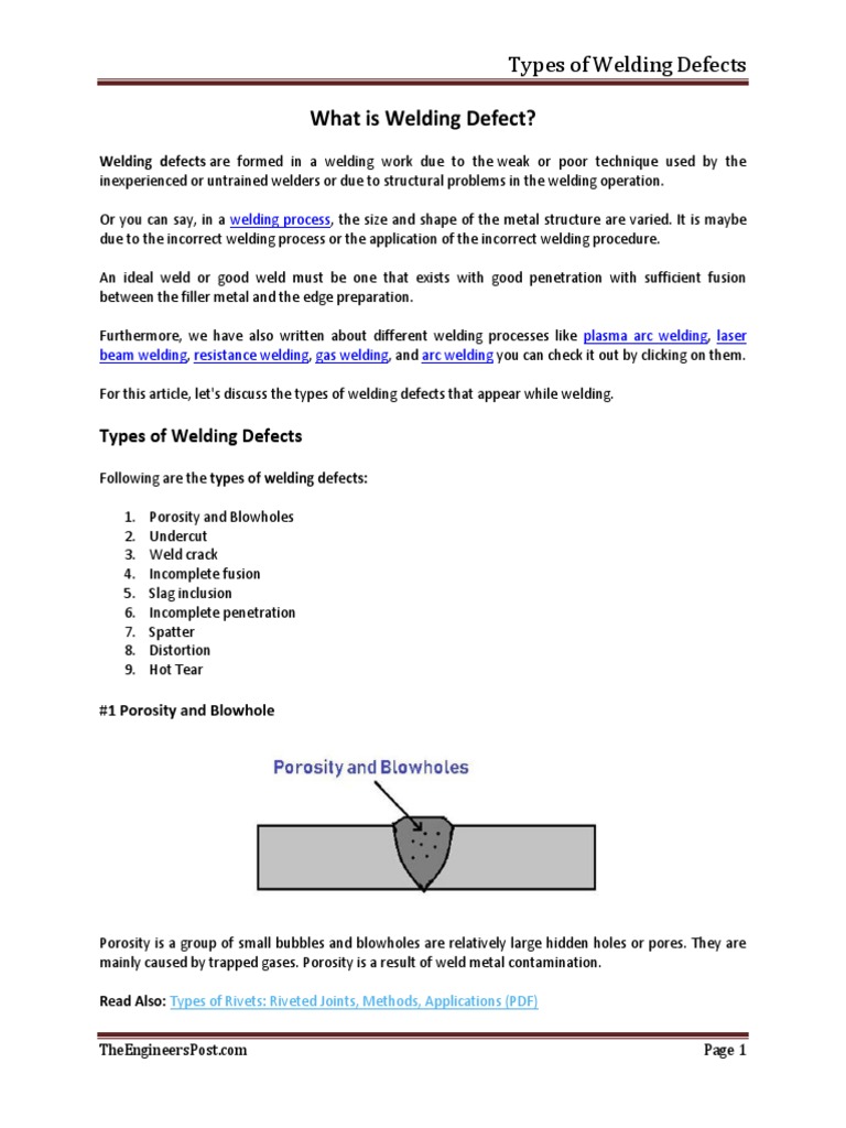 Types of Welding Defects | PDF | Construction | Welding