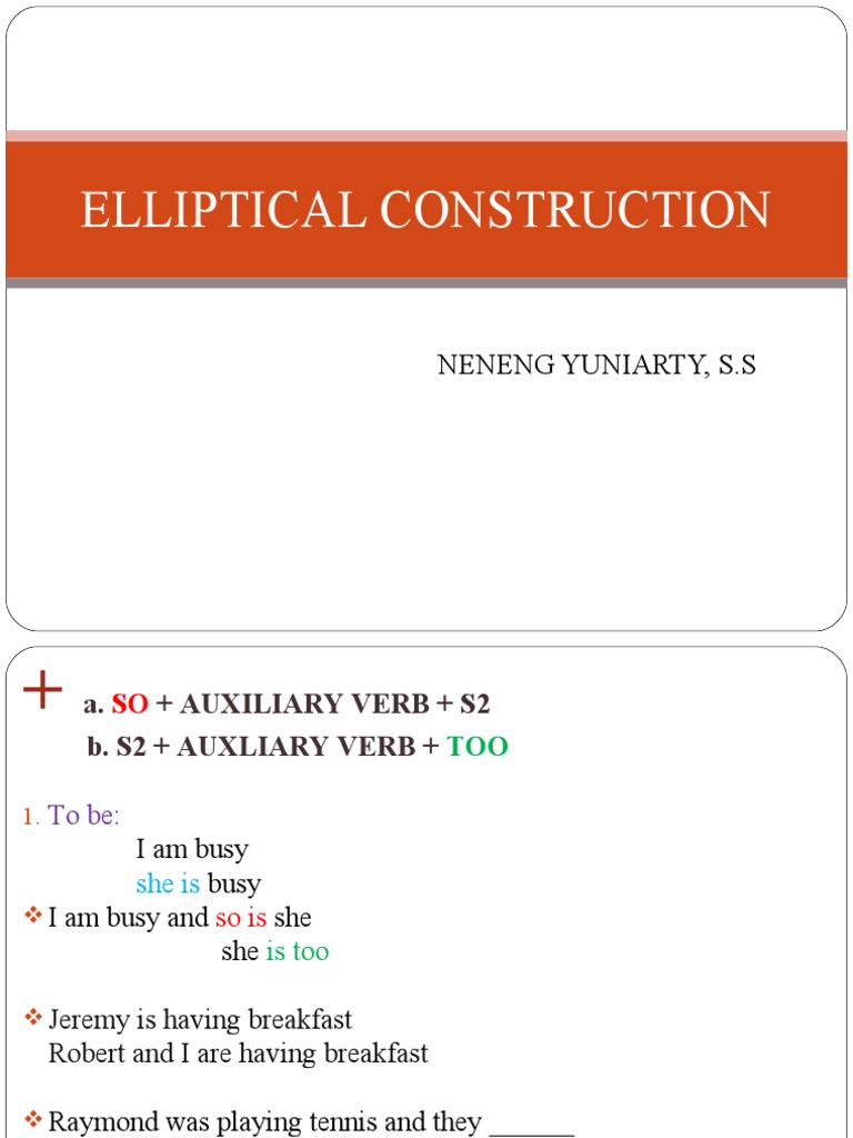 Elliptical Construction: Neneng Yuniarty, S.S | PDF