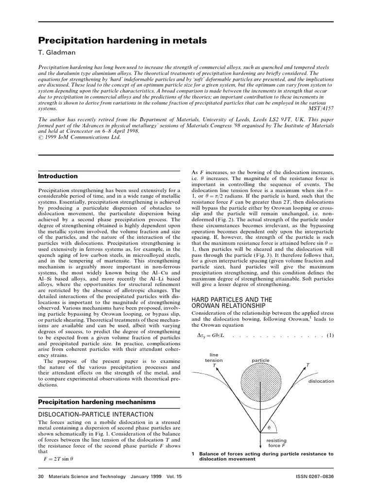 Orowan Mechanism in Precipitation Hardening | PDF | Yield (Engineering ...