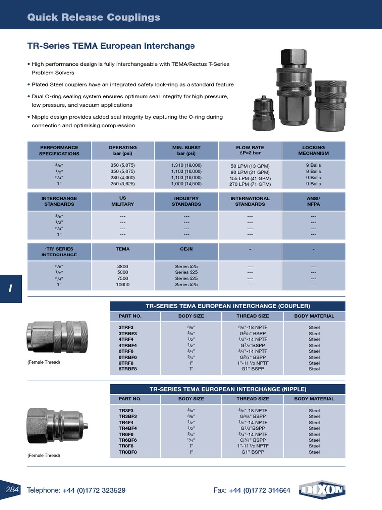 Quick Release Couplings: TR-Series TEMA European Interchange | PDF ...