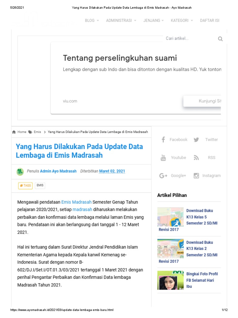 Yang Harus Dilakukan Pada Update Data Lembaga Di Emis Madrasah - Ayo Madrasah | PDF