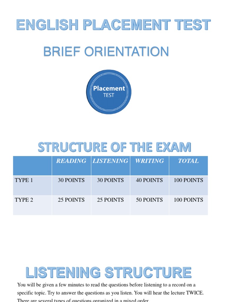 Placement Test Structure - Western Sydney | PDF