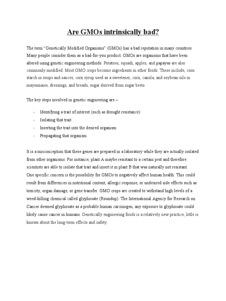 Are GMOs Intrinsically Bad | PDF | Science & Mathematics | Technology ...