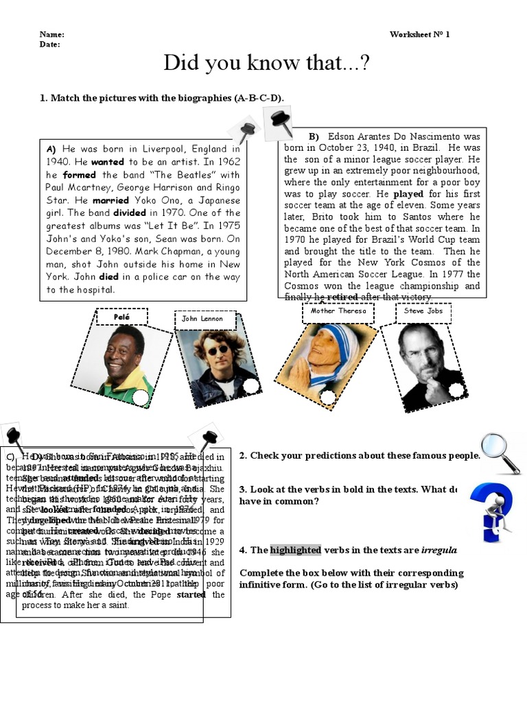 Famous People Biography Worksheet | PDF | Yoko Ono | The Beatles