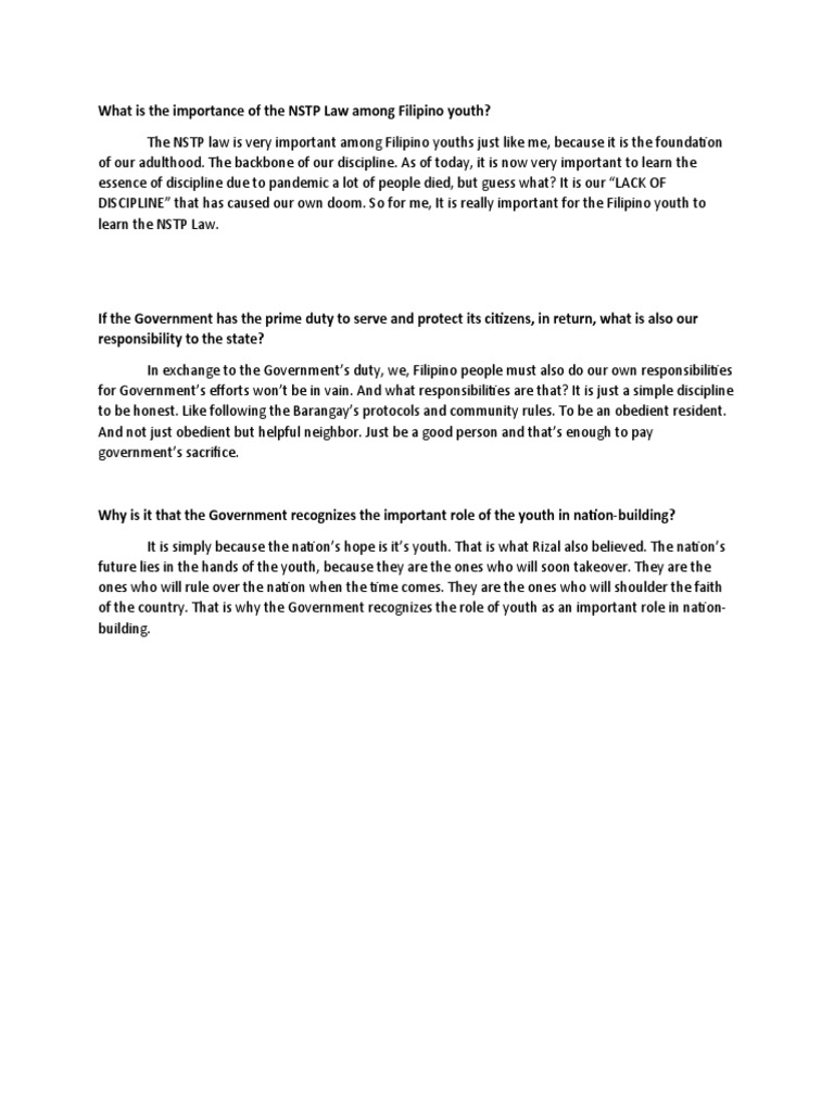 What Is The Importance of The NSTP Law Among Filipino Youth | PDF
