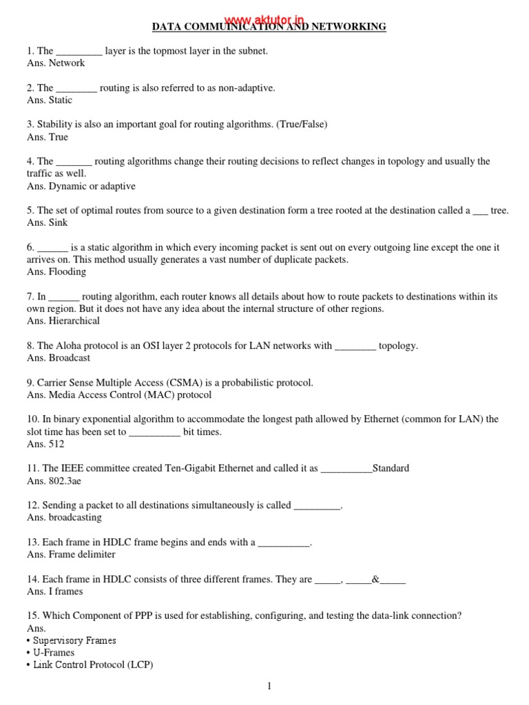 Data Communication and Networking MCQs | PDF | World Wide Web ...
