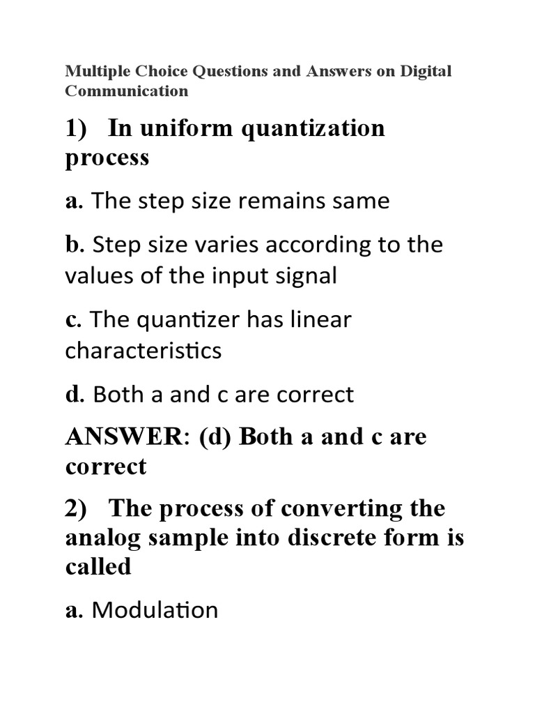 Multiple Choice Questions And Answers On Digital Communication Pranshi Verma Pdf
