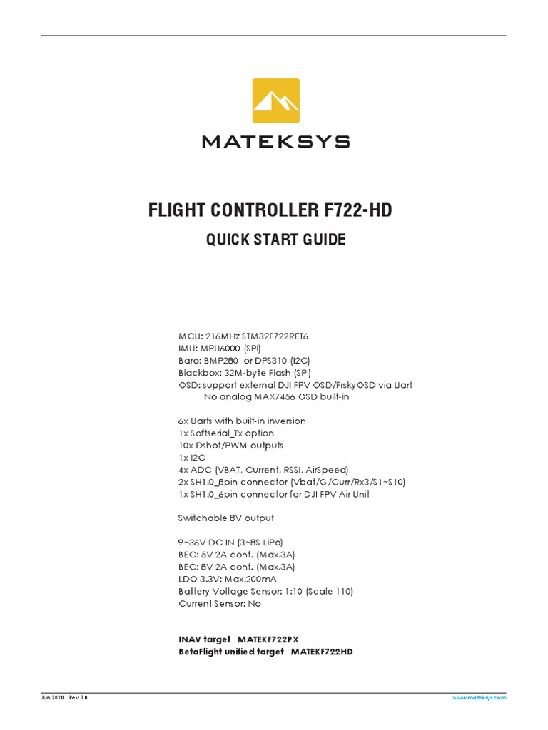 Flight Controller F722-Hd: Quick Start Guide | PDF | Telecommunications ...