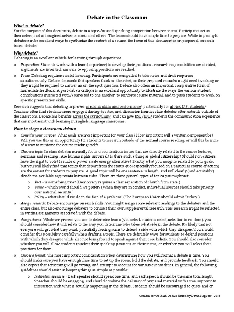 Classroom Debate: Preparing Students Through Research, Public Speaking ...