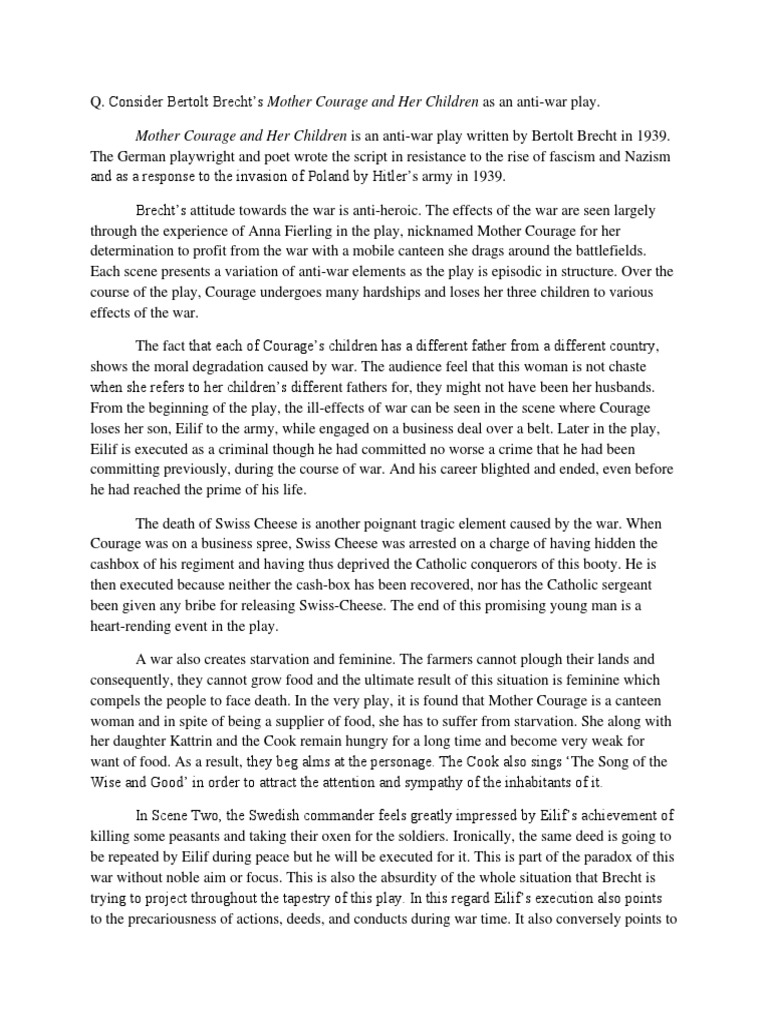 Mother Courage: An Anti-War Analysis | PDF