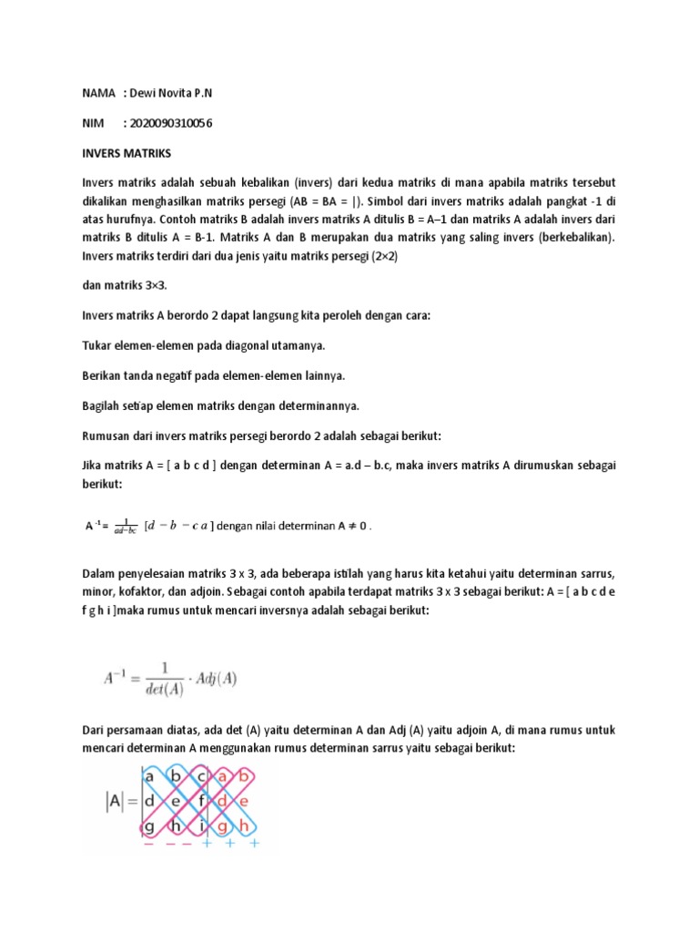Panduan Invers Matriks 2x2 dan 3x3 | PDF | Metode & Bahan Ajar