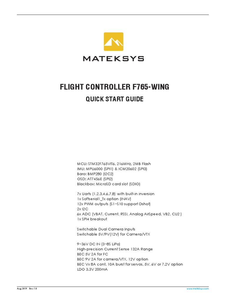 Flight Controller F765-Wing: Quick Start Guide | PDF | Electrical ...