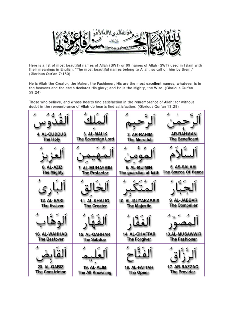 Allah & Muhammad 99 Names | PDF | Religion & Spirituality