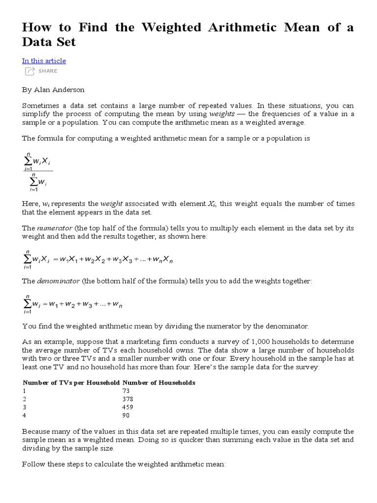 How To Find The Weighted Arithmetic Mean of A Data Set | PDF