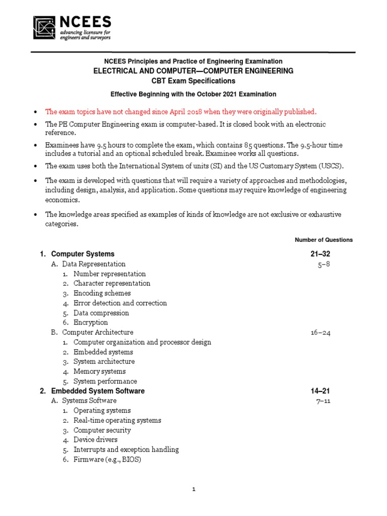 Electrical and Computer - Computer Engineering CBT Exam Specifications ...