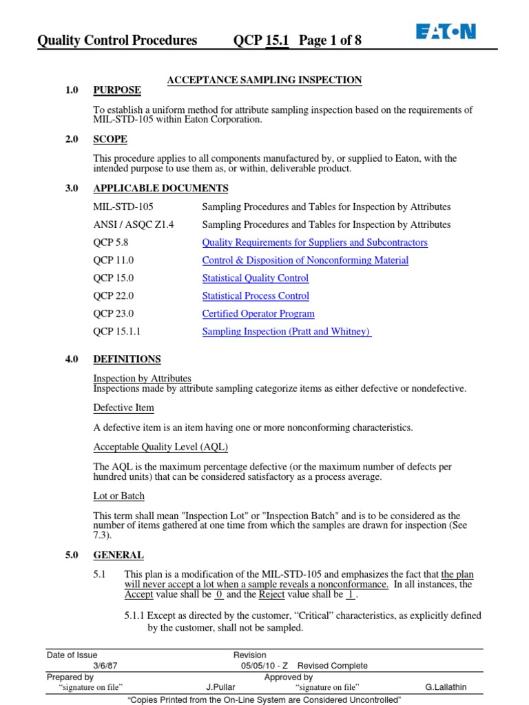 Acceptance Sampling Inspection | PDF | Sampling (Statistics) | Business Process