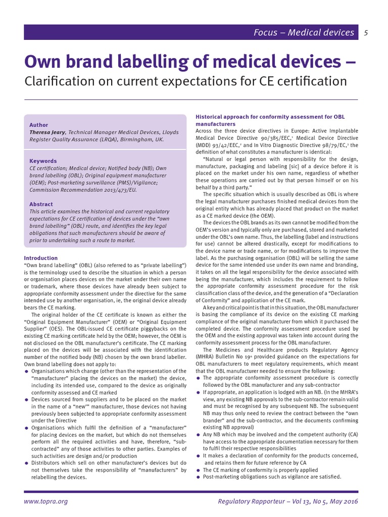 OBL Products Requirement | PDF | Medical Device | Quality Management System