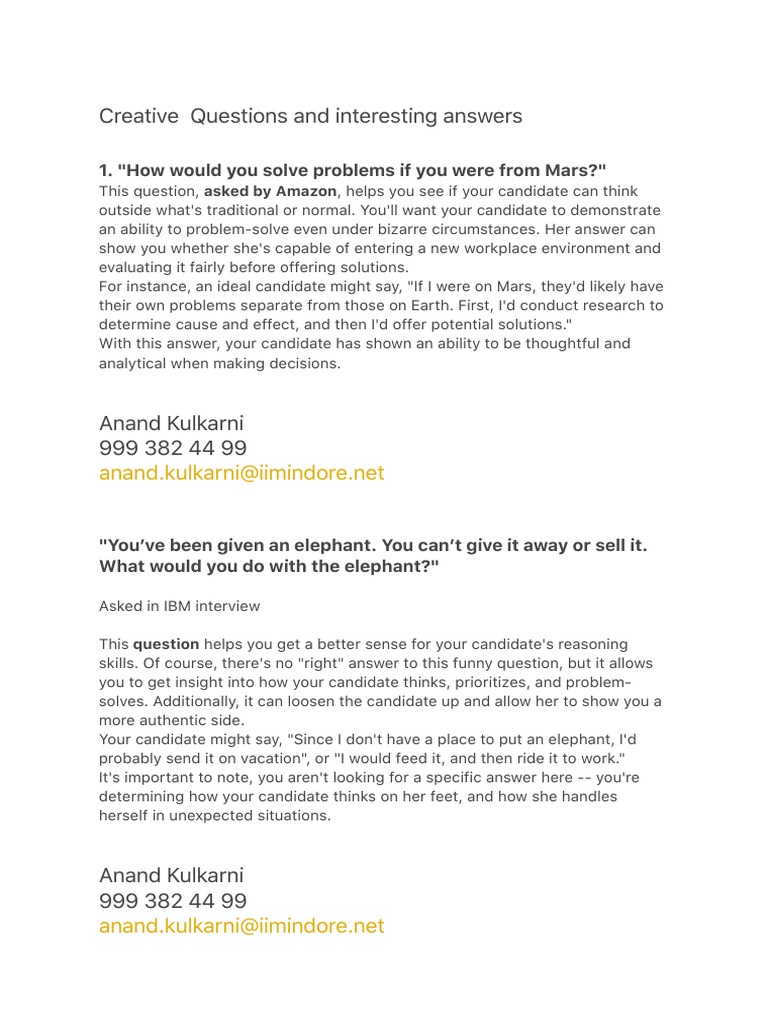 Creative Questions and Interesting Answers | PDF | Insight ...