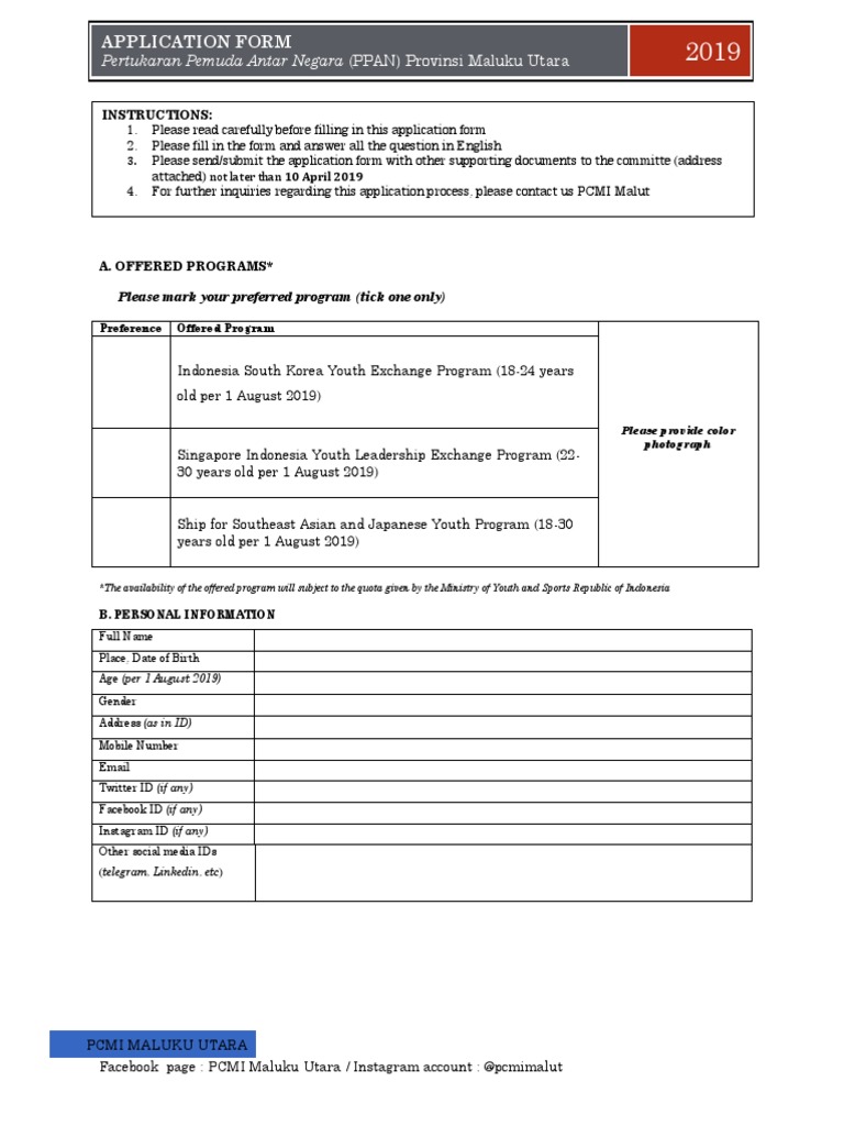 Application Form - Ppan Malut 2019 | PDF | Communication