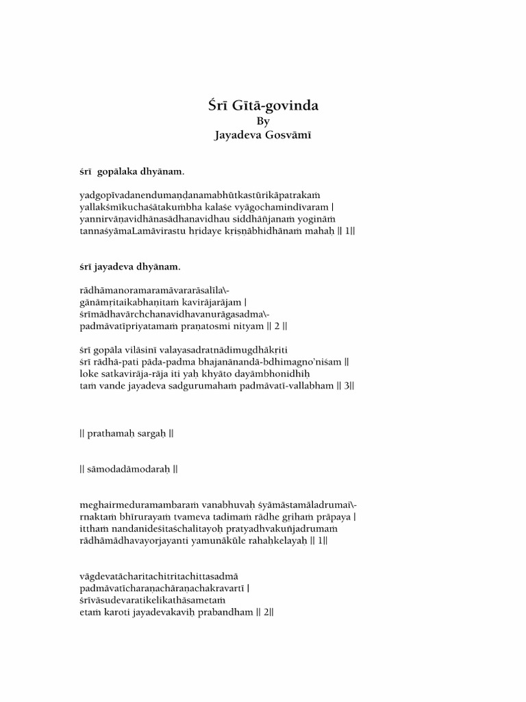 Jayadeva Goswami Sri Gita Govinda | PDF | Mahabharata | Sanskrit
