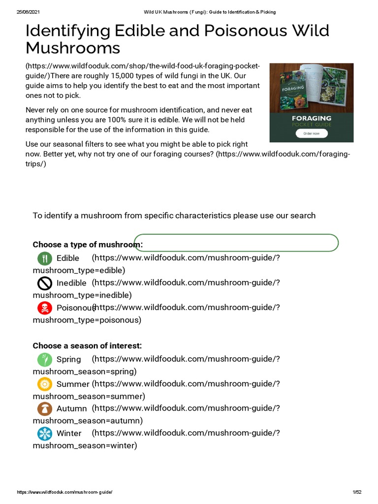 Wild UK Mushrooms (Fungi) - Guide To Identification & Picking | PDF ...