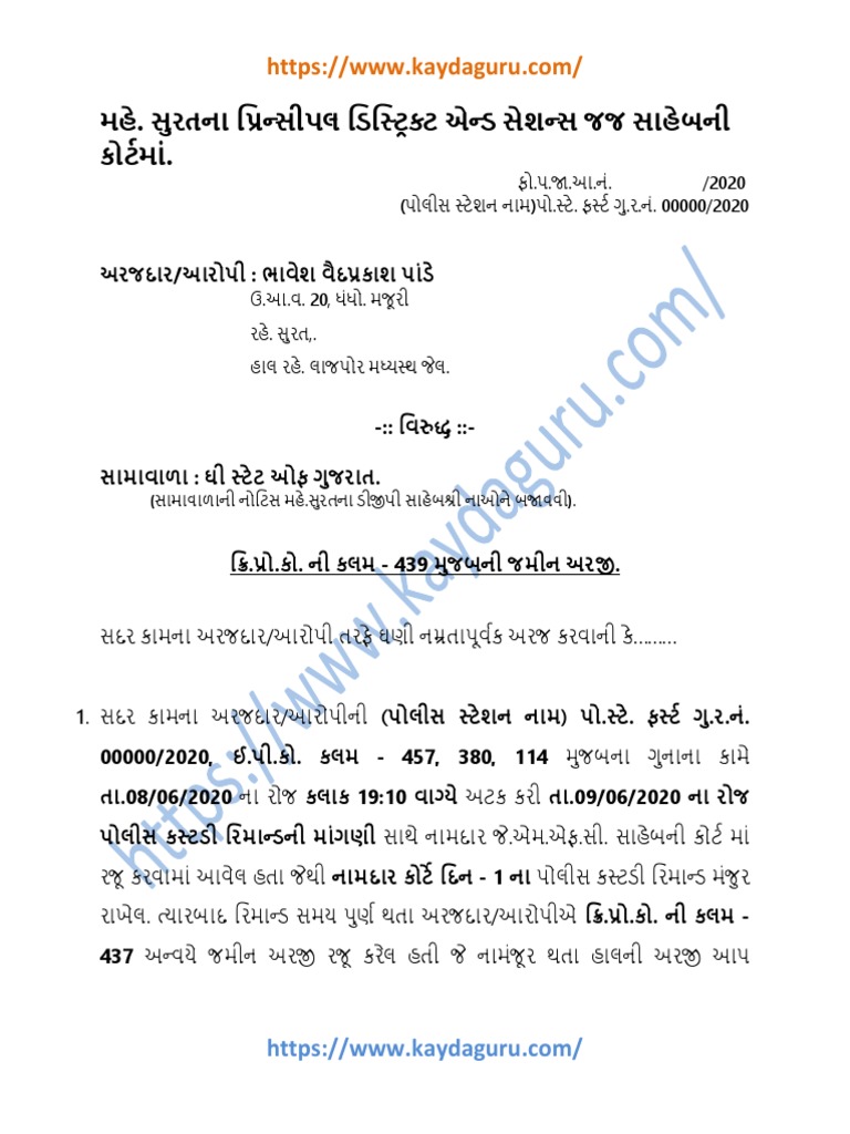 Bail Application Format in Gujarati | PDF