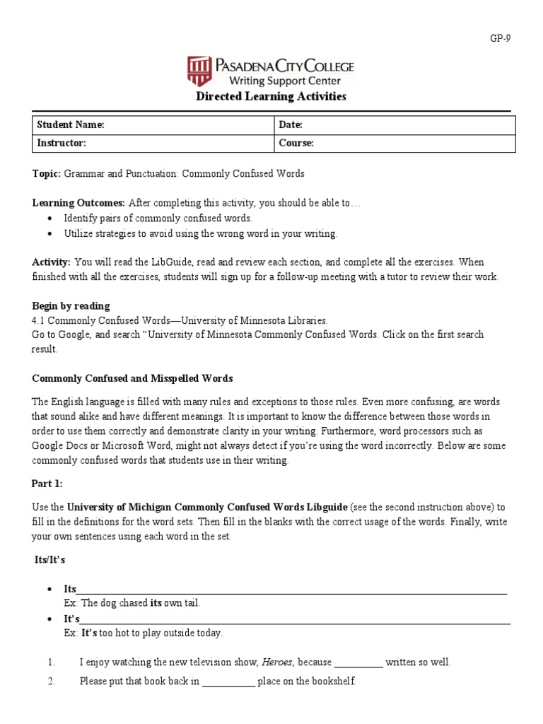 GP 9 - Commonly Confused Words | PDF | Cognition