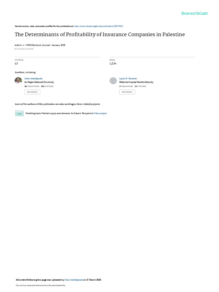 The Determinants of Profitability of Insurance Companies in Palestine ...