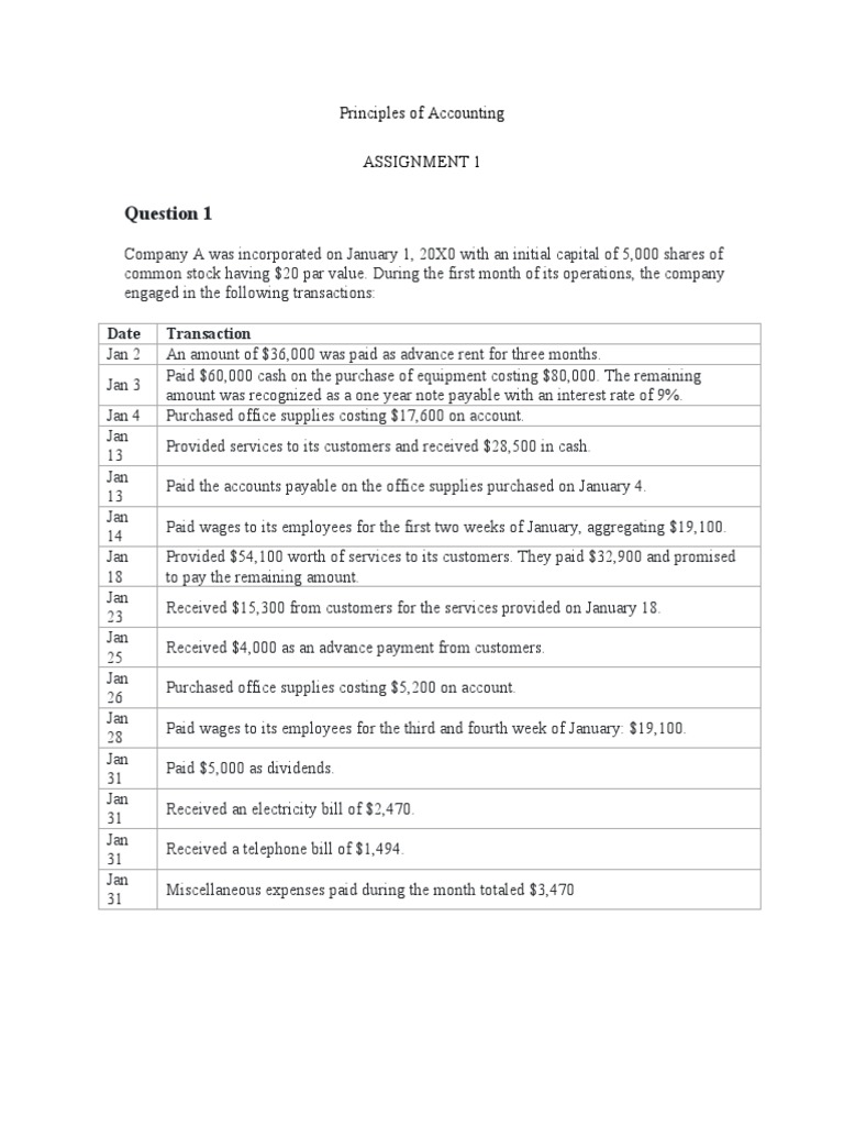 Principles of Accounting Assignment 1 | PDF