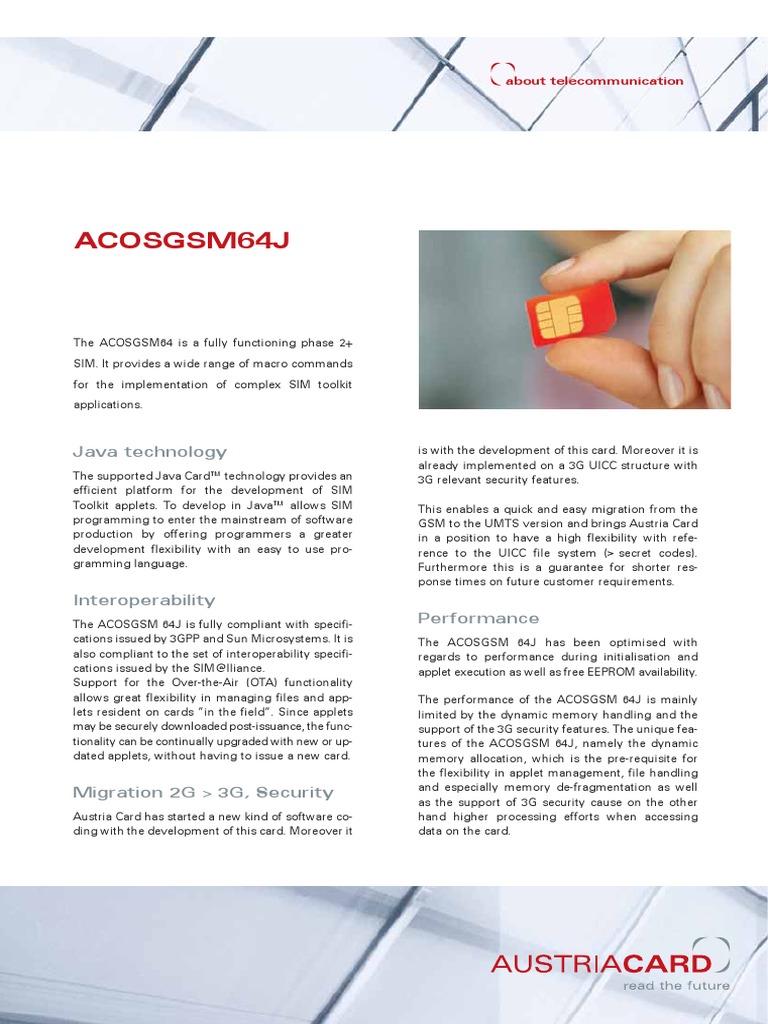 ACOS GSM 64J-AustriaCard | PDF | Java (Programming Language) | Computing
