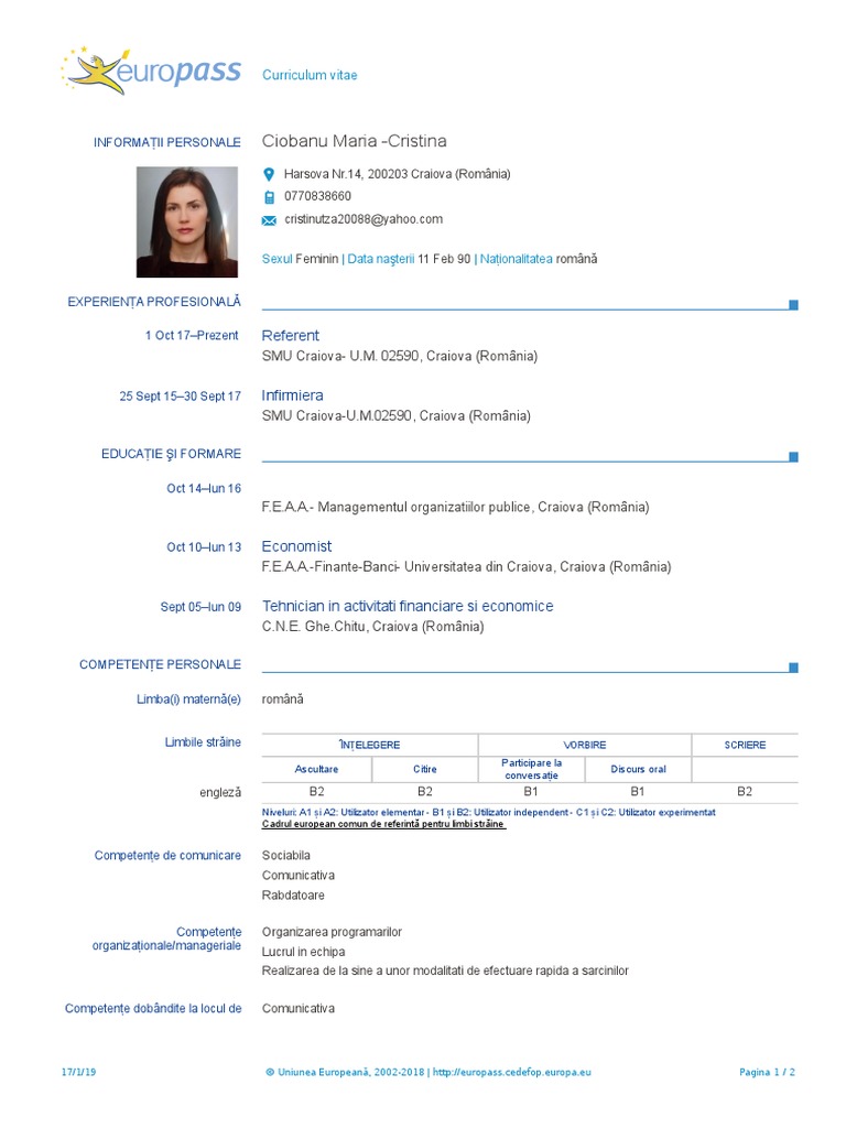 CV Europass 20190117 Ciobanu | PDF