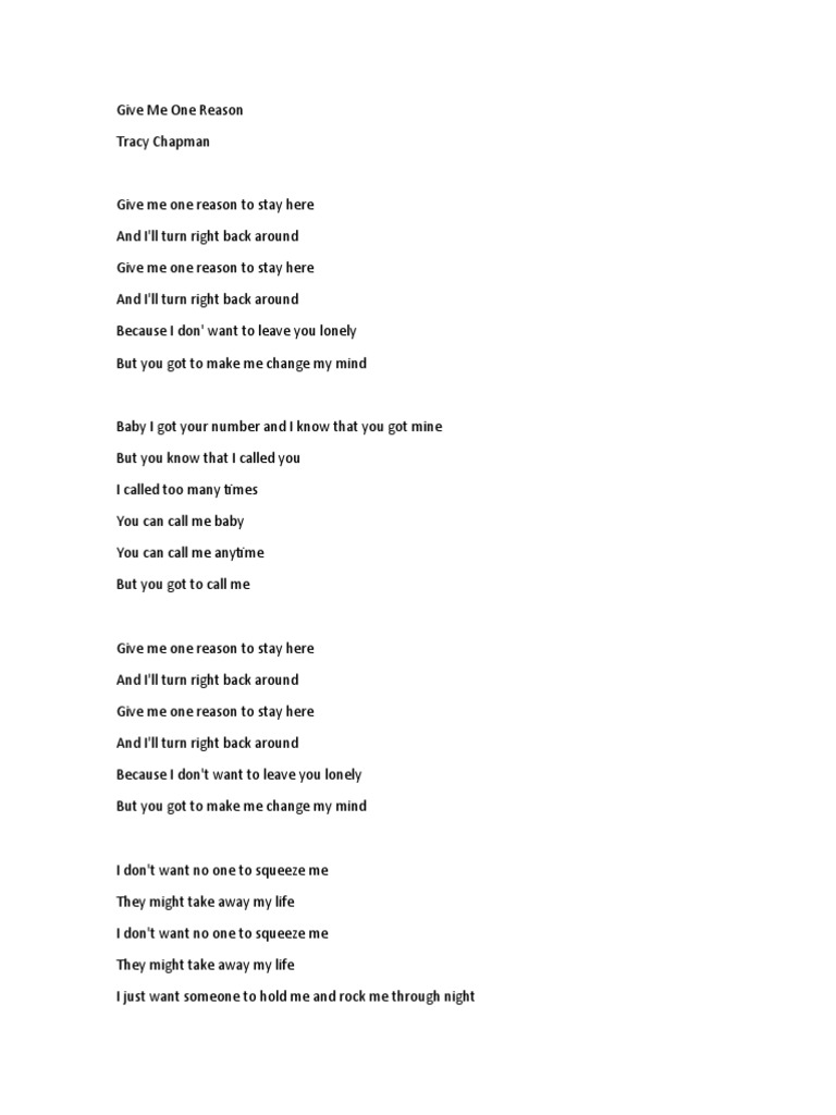 Tracy Chapman's "Give Me One Reason | PDF