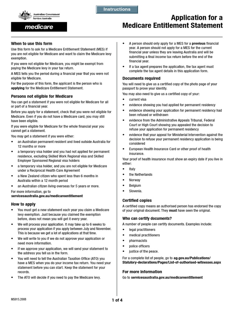 Application For A Medicare Entitlement Statement: When To Use This Form ...