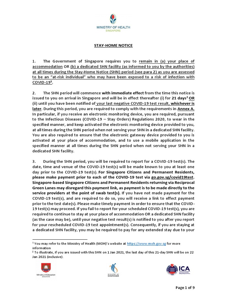 21-Day Stay-Home Notice (SDF) | PDF | Hygiene | Health Sciences