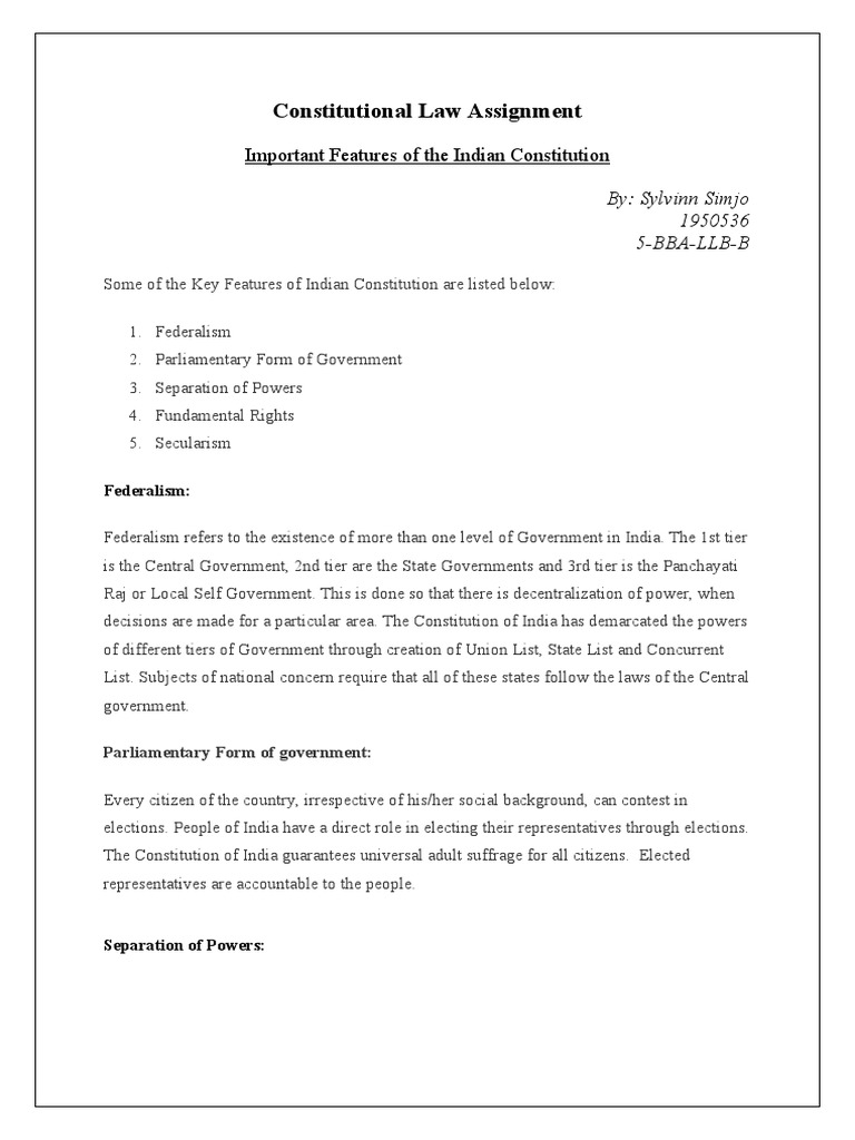 Constitutional Law Assignment | PDF | Separation Of Powers | Government