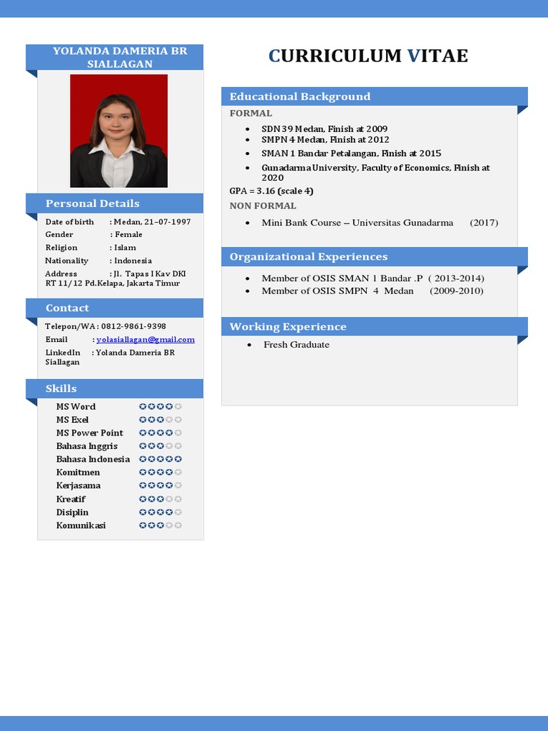 CV Yolanda Dameria BR Siallagan | PDF