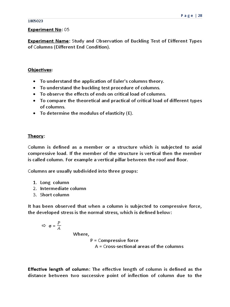 Experiment No: 05 Experiment Name: Study and Observation of Buckling ...