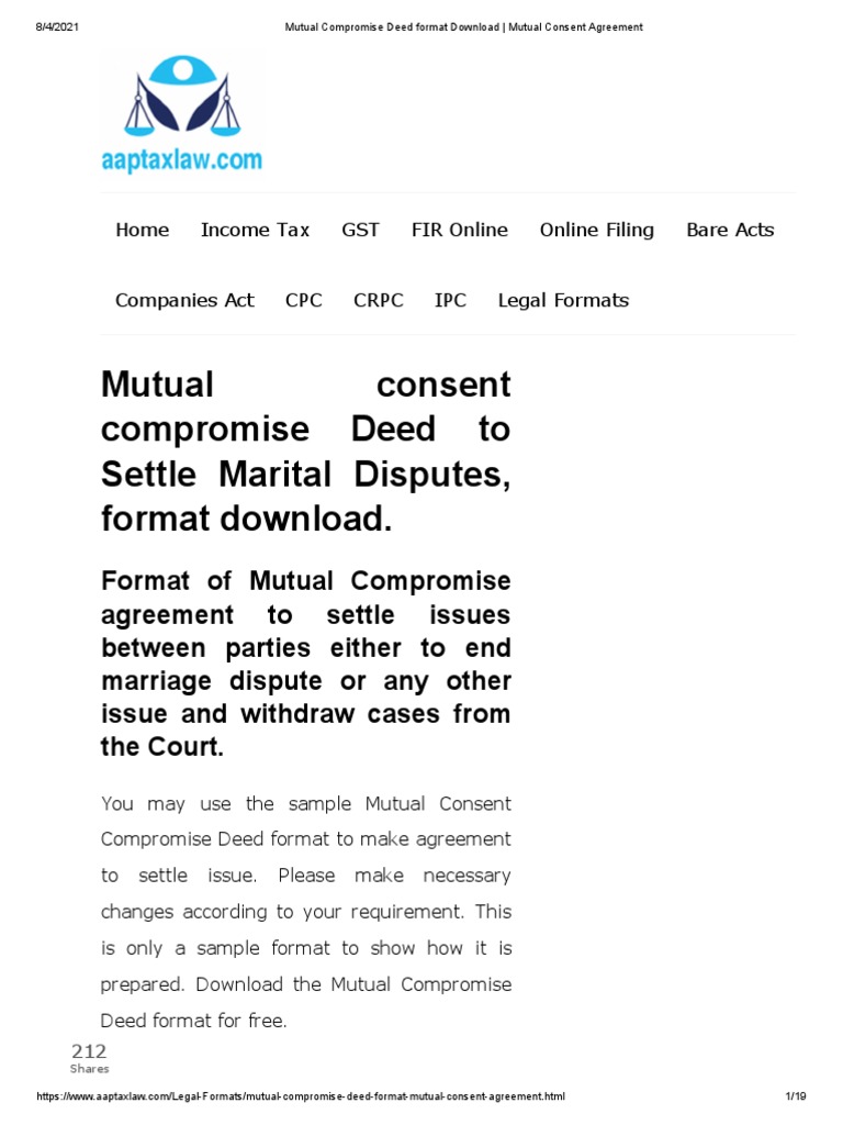 Mutual Compromise Deed Format | PDF | Divorce | Lawsuit